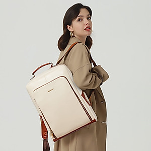 BOSTANTEN Leather Laptop Backpack, 15.6 inch Computer Bakpack Large Capacity Business Work Travel Bag for Women＆Men