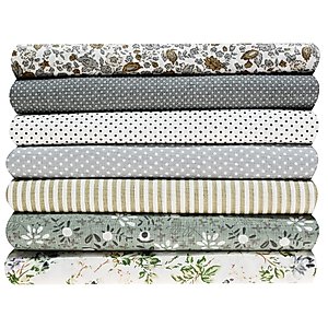 Pofik 7 pcs/lot Quilting Fabric Bundles,100% Cotton Fat Quarters Printed Craft Fabric, 20 x 20 inches (50cm x 50cm) Precut Squares Sheets for Patchwork DIY Craft Sewing (Grey)