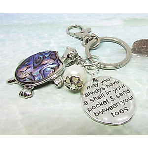 Sea Turtle Keychain - Beach Inspired Gifts - Abalone Shell Turtle Keyring - Birthday Gifts for Women