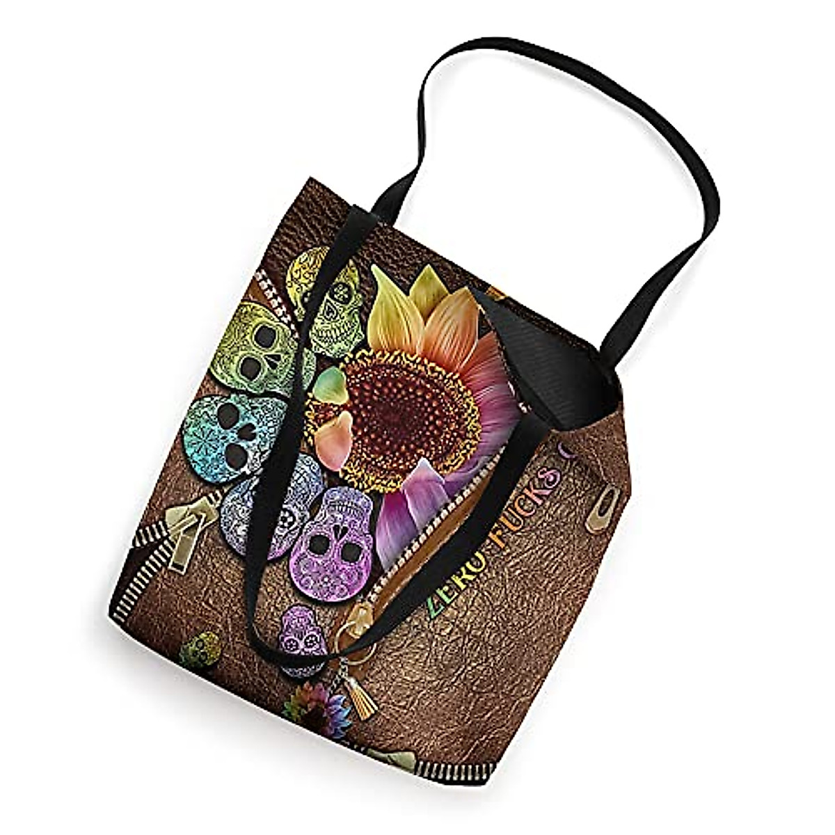 Zero Fcks Sugar Skull Given Sunflower Zipper-Leather-Lover Tote Bag