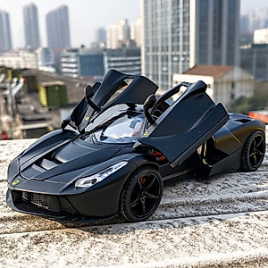 BDTCTK Compatible for 1:22 Ferrari RAFA Toy Model Car, Zinc Alloy Pull Back Car with Sound and Light and Body Door Opened, Toy Car for Kids Boy Girl Gift Black