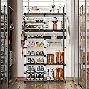 GIMTRR 9 Tiers Metal Shoe Rack, Large Capacity 30-35 Pairs Vertical Shoe Tower, Tall Shoe Storage Organizers, Narrow Shoe Shelf for Entryway, Closet, Garage