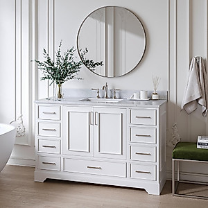 ARIEL Stafford 55 Inch Single Rectangle Sink Vanity with Carrara White Marble Countertop W/0.75" Edge in White