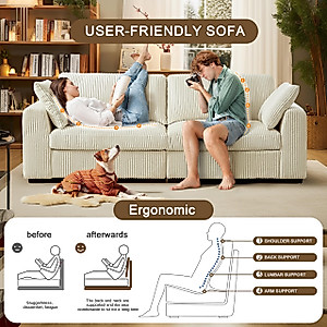 HOLYFIND Oversized Sectional Sofa,L Shaped Couch for Living Room,Modern Corduroy Modular Sofa,Deep 4 Seat Sofa Sleeper with Moveable Ottoman and Two Pillows (L Shape Sofa/Beige)