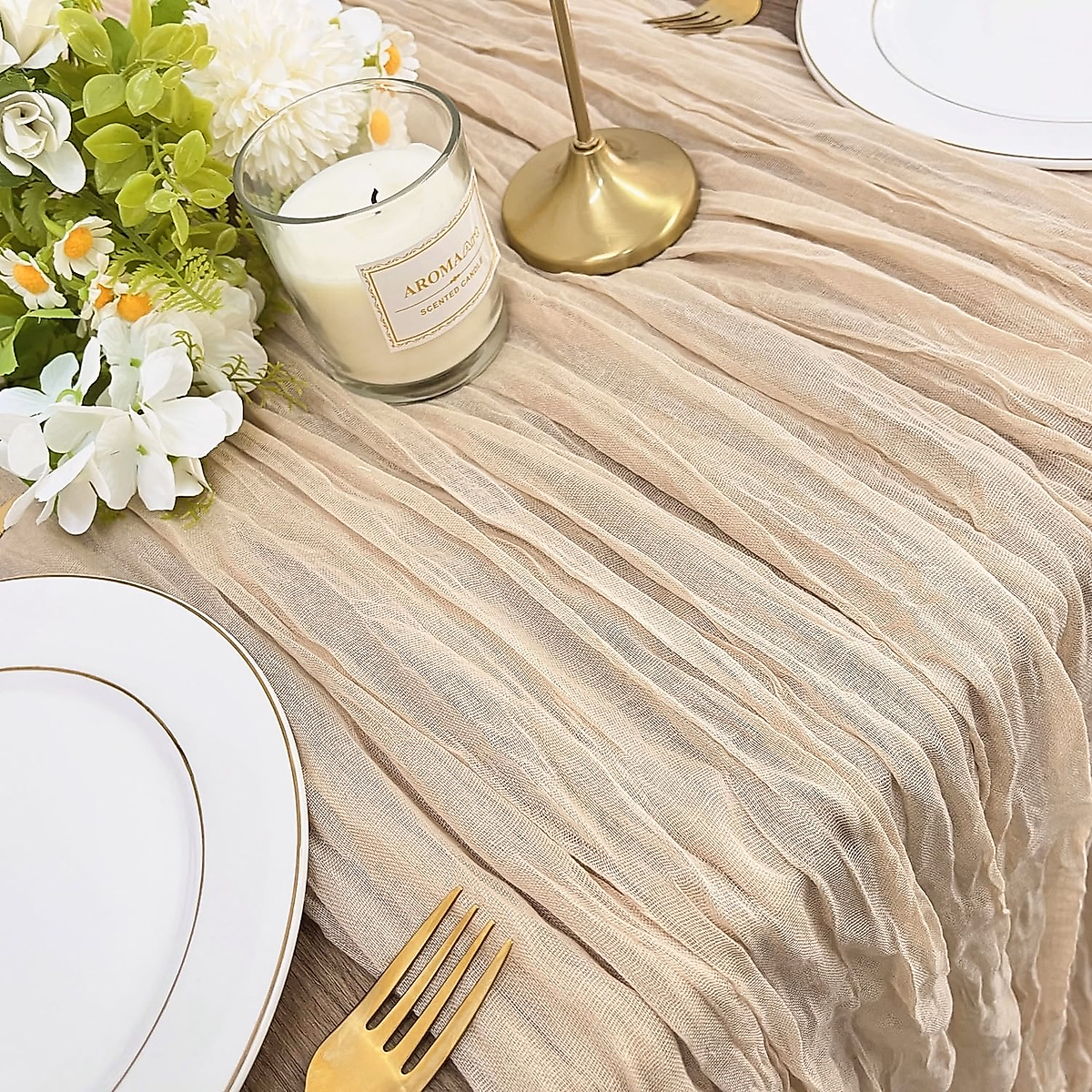 Table Runner 10ft Nude, BGHEOUYV Cheesecloth Table Runner 35x120 inch, Christmas Table Runner Gauze Rustic Table Runner for Bridal Shower Decorations, Wedding Thanksgiving Christmas Birthday Decor