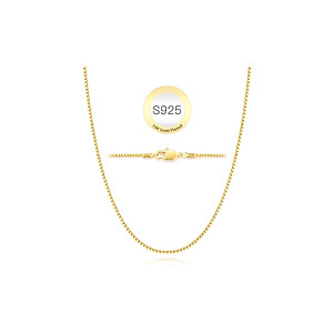 Jewlpire 18k Over Gold Chain Necklace for Women, 1mm Box Chain Necklaces Gold Chain for Women Shiny & Sturdy Women's Chain Necklaces, 18 Inches