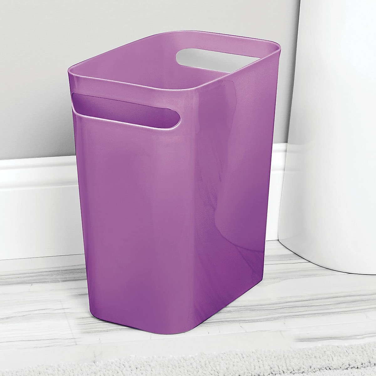 mDesign Bathroom Bin – Rubbish Bin For Bedrooms, Bathrooms, Home or Office – Small Bin for The Home – Purple