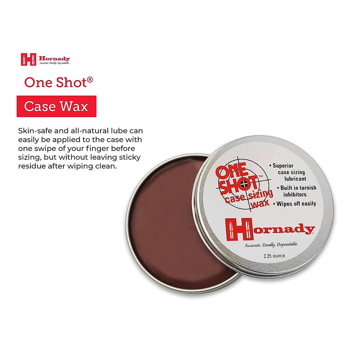 Hornady One Shot Case Sizing Wax, 2.25 Oz – Wipes Off Easily, No Sticky Residue – Straightforward Reloading, Makes Sizing Cases Smooth and No Trouble – an Alternative to Spray Lube or Lube Pads