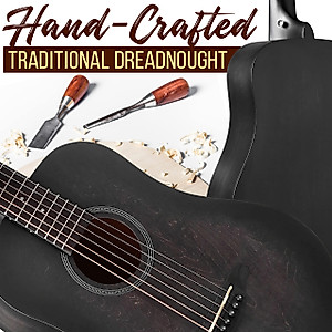 Pyle Acoustic Guitar Kit, 1/2 Junior Size All Wood Steel String Instrument for Beginner Kids, Adults, 34" Black Matte