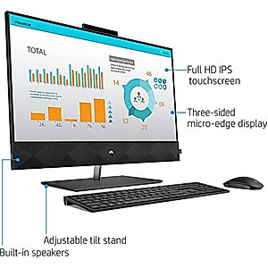 HP Pavilion 27 TOUCH Desktop 2TB SSD 64GB RAM Win 10 Pro (Intel Core i9-10900 processor w TURBO Boost to 5.20GHz, 64 GB RAM, 2 TB SSD, 27-inch FHD TOUCHSCREEN, Win 10 Pro) PC Computer All-in-One Black