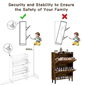 Wakefit Shoe Cabinet Storage for Entryway, Shoe Organizer with 2 Flip Drawers, Farmhouse Wooden Hidden Freestanding Shoe Cabinet with Metal Legs, Tall Narrow Shoe Cabinet for Hallway(Rustic Brown)