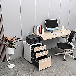 Steel Lateral Filing Cabinet with Lock, File Cabinet for Office Home Metal Storage File Cabinet 3 Drawer Under Desk Metal Organizer (Cherry+White)