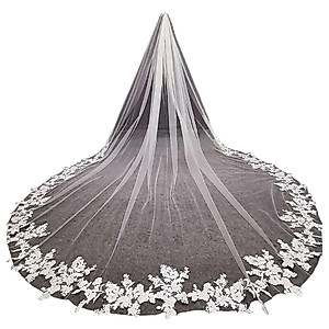 ruthyuexin Wedding Veil Applique Edge Cathedral Veil Flower One-Layer Bridal Veils Wedding Veils with Comb (ivory)