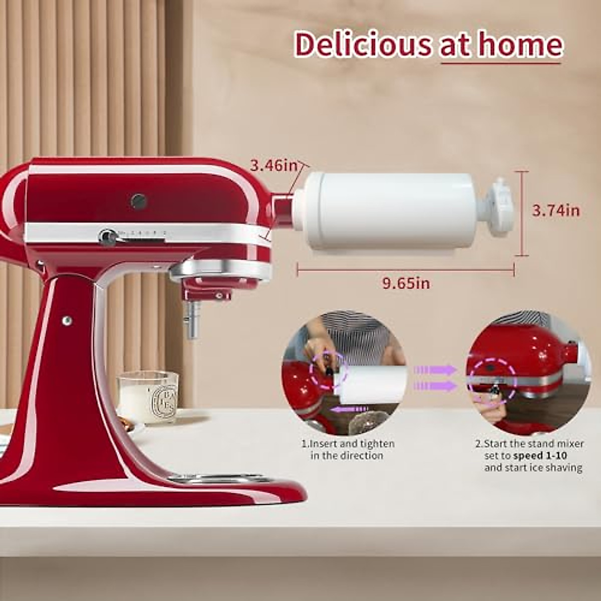 VTVTKK Shave Ice Attachment for Kitchenaid，Shaved Ice Attachment for Kitchenaid Mixer，Ice Shaver,Shave Ice Attachment,Ice Shaver Attachment,Snow Cone Attachment/Maker, Machine/Mixer Not Included