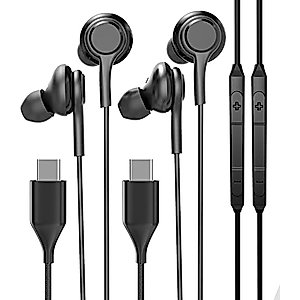 USB C Wired Earbud Type 2Pack Headphone With Microphone Kid for School Chromebook Computer Audifono Compatible for Samsung Apple IPhone15 Pro Max Plus ipad Pro Air Mini Running Earphone Volume Control