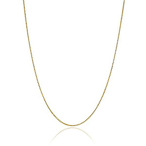 Bling For Your Buck Womens 18K Yellow Gold Plated Sliver 0.8mm Thin Italian Box Chain Necklace, 20"