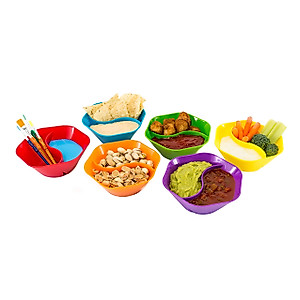 Jarratt Industries Double Dipper Snack and Serving Bowls, Divided Bowls Perfect for Chips, Dips, Snacks, Salad, Nuts, Pistachios, Cereal, Microwave and Dishwasher Safe, Set of 6