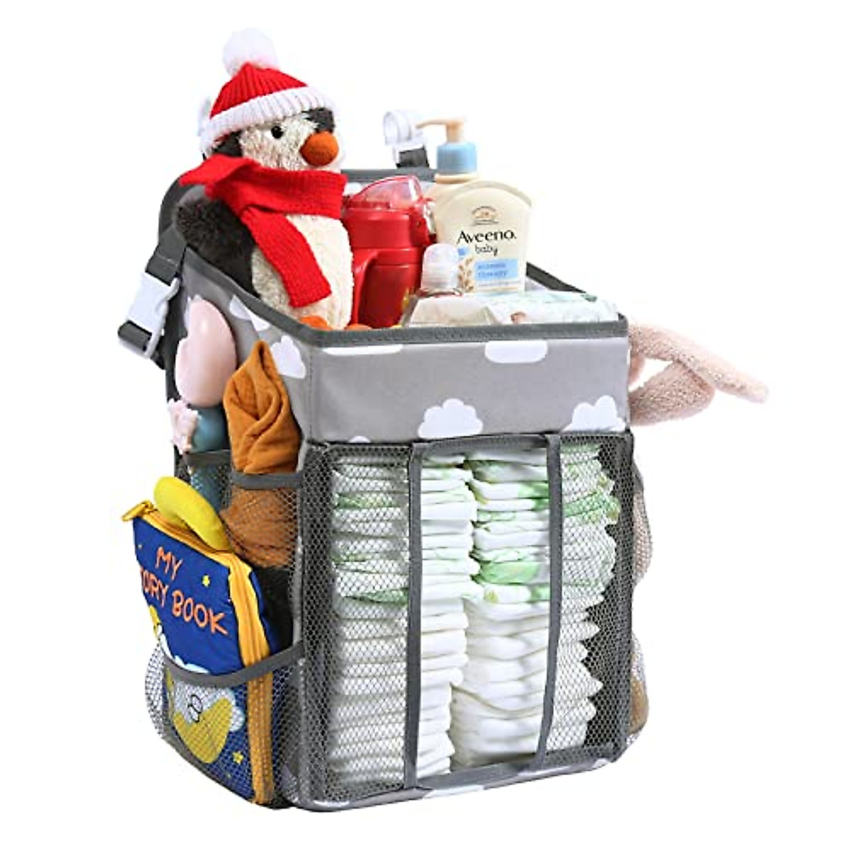 Yoe Gogh Hanging Diaper Caddy Organizer, Changing Table Baby Diaper Organizer with 4-Multi-Use Mesh Pockets, Nursery Storage Stacker for Cribs Playard Bassinet