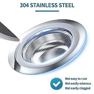 3PCS Kitchen Sink Drain Strainer and Sink Strainer Stopper Kit, Anti Clogging Stainless Steel Sink Disposal Stopper with Large Wide Rim 4.5 inch Diameter for Kitchen Sinks. (3)