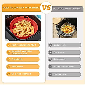 2 Pcs Silicone Air Fryer Liners for 3 to 7 QT,Collapsible Silicone Liners for Air Fryer Basket, Reusable Silicone Pot Baking Tray Oven Accessories Easy Cleaning Heat Resistant -Top 8.2'' Bottom 7''