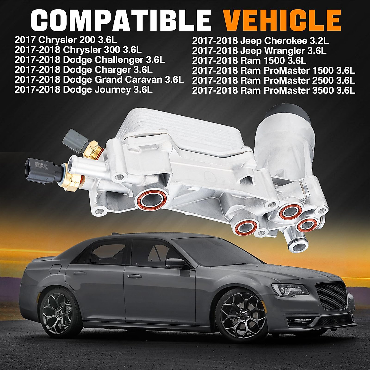 WEILEITE 68310865AB 3.6 Engine Oil Cooler Filter Housing Adapter Compatible With Dodge Journey Charger Challenger Caravan Ram ProMaster Jeep Wrangler Grand Cherokee Chrysler 200 300 2017 2018