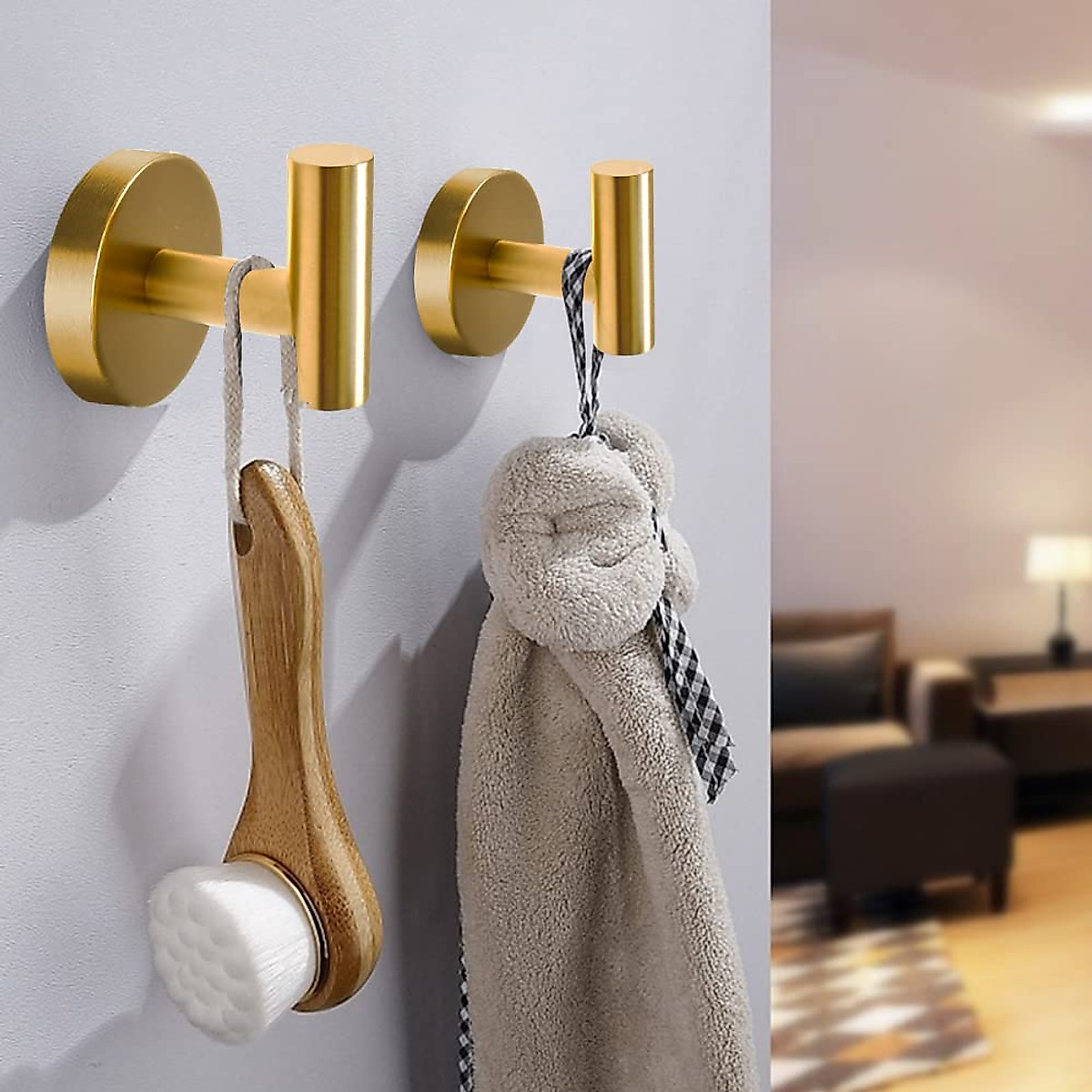 Vuzvuv 2 Pack Gold Towel Hook for Wall Modern Bathroom Kitchen Coat Robe Clothes Hook for Wall Holder Waterproof Brushed Gold SUS304 Stainless Steel Hooks