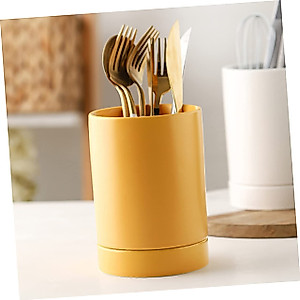 Cabilock 1 Set Kitchen Ceramic Utensil Holder Countertop Kitchen Utensil Crocks Holder Caddy for Cooking Tool Utensils Flatware Organizer Yellow