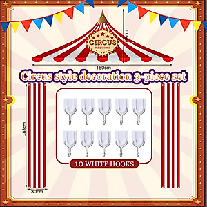 Preboun 3 Pcs Circus Tent Decorations Circus Carnival Party Decorations Classroom Party Banner Supply Red and White Striped Pennant Banner for Circus Theme Graduation Celebration Party Carnival