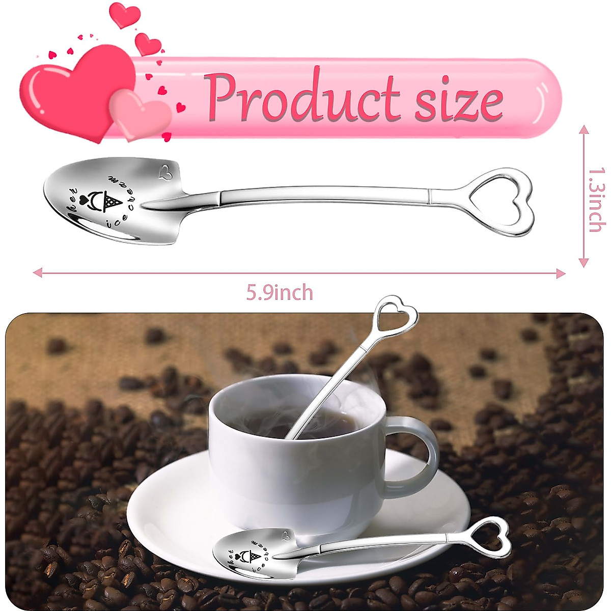 Valentines Gifts for Her His,Ice Cream Spoon Scoop for dessert Lover Funny Engraved Stainless Steel Spoon Shovel Anniversary Wedding Birthday Gifts for Couples boyfriends girlfriends Woman Men Dad Mom