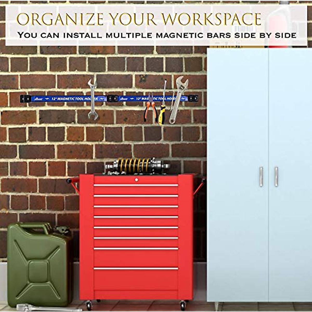 EHOMEA2Z Magnetic Tool Holder 4 Pack Heavy-Duty 12 Inch Rack, Magnetic Wrench Rack, Magnetic Strip for Walls, Garage Accessories, Shed and Shop Magnetic Organizer, Gifts for Men