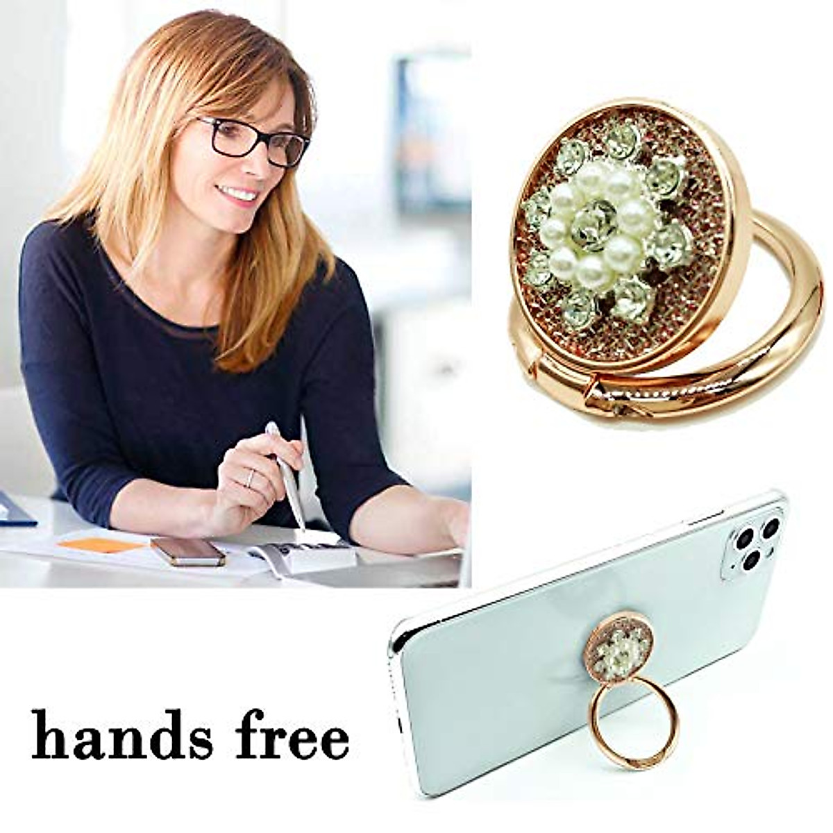 LGD 2 Pack Phone Finger Ring 360° Rotation Phone Grip : Snowflakes Pearl Diamond Style & Dermatoglyph Metal Ring Grip for Magnetic Car Mount Compatible with All Smartphone (Rose Goldfor)