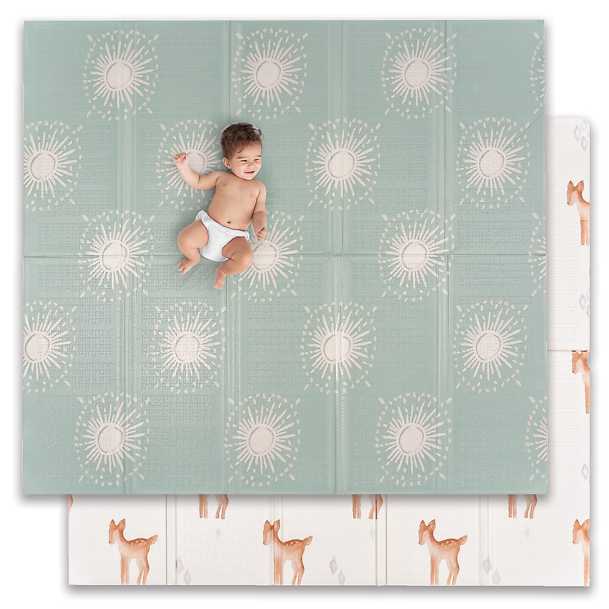 JumpOff Jo Baby Play Mat - Extra Large Folding Foam Play Mat for Infants, Babies, Toddlers, Waterproof, Double-Sided (77" x 70") - Oh Deer - Starburst