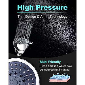 Shower Head High Pressure, Rain Shower Head, 4 Inch Detachable Showerheads, Tool-Free Installation, Automatic Cleaning, 5 Spray Settings, More Water Savings (2.5 GPM)