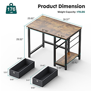 SMUG Computer Desk with Storage Drawers, 40 Inch Small Office Desk Modern Simple Workstation Study Writing Table for Home Bedroom, Rustic Brown