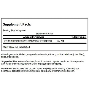 Swanson Full-Spectrum Passion Flower Stress Support 500 Milligrams 60 Capsules (3 Pack)