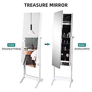 YITAHOME 2 in 1 Jewelry Cabinet with Full Length Mirror, Standing Large Capacity Jewelry Armoire Organizer with 2 Drawers, 3 Angle Adjustable, White