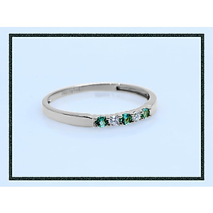 Dazzlingrock Collection 10K Round Emerald & Diamond 5 Stone Women Anniversary Wedding Band, White Gold, Size 7