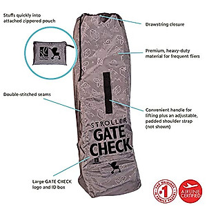 J.L. Childress DELUXE Gate Check Bag for Umbrella Strollers - Premium Heavy-Duty Durable Air Travel Bag, Adjustable Shoulder Strap - Fits Compact, Umbrella-Style Strollers, Grey