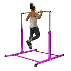 Pro-Gymnastics Gymnastics Kip Bar Horizontal Bar Professional Junior Gymnastic Training High Bar Asymmetric Bar 13 Level Height Adjustable Expandable 3 to 5 FT Cushioned Bar & Curved Legs (Purple)