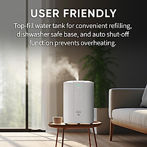 EVO WMH440 Self Sanitizing Pure Mist Humidifier (6L Capacity) – 28 Hour Continuous Run Time, Dishwasher Safe Base, Empty Tank Auto Shut-Off