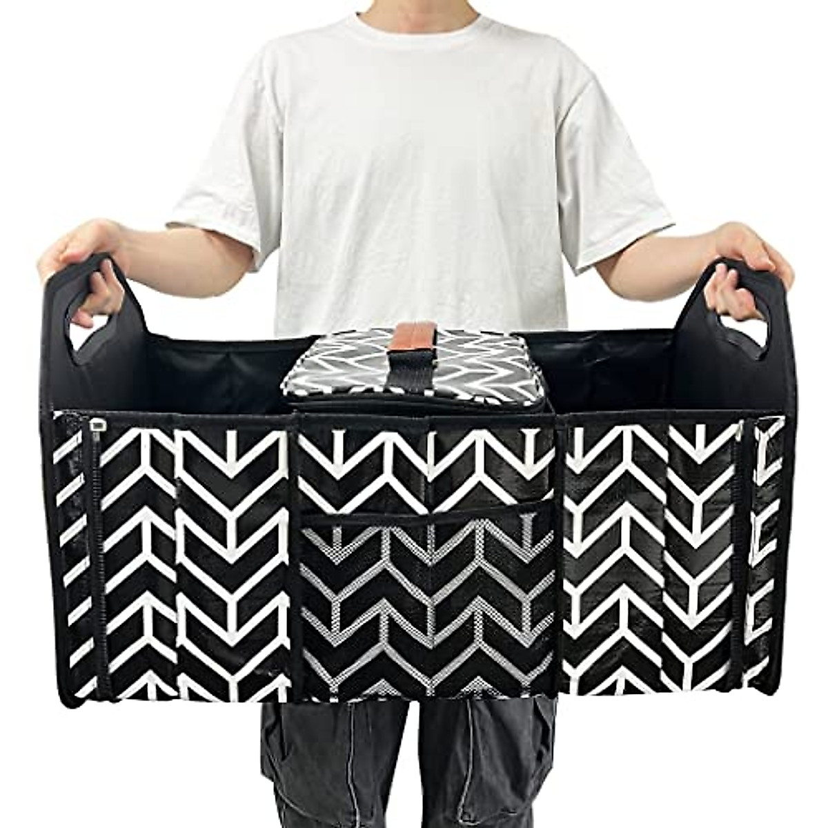 HXR Car Boot Bags 2 Pcs Car Storage Box Auto Supplies Car Trunk Storage Box Foldable Organizer Car Boot Bags (Color : Black)