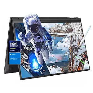 LG gram 14 Laptop 2in1 - Touchscreen Stylus Pen - 16 Core Intel Ultra 7 155H - 32GB RAM - 2TB SSD - Intel Evo Laptop - Backlit Keyboard - Ultrathin - AI PC - Windows 11-2024
