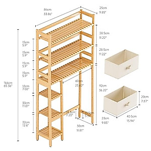 SMIBUY Over The Toilet Storage, Bamboo 6-Tier Bathroom Storage Shelf with Drawers, Freestanding Above Toilet Organizer Rack, Mass-Storage, Space Saver for Small Room (Natural)