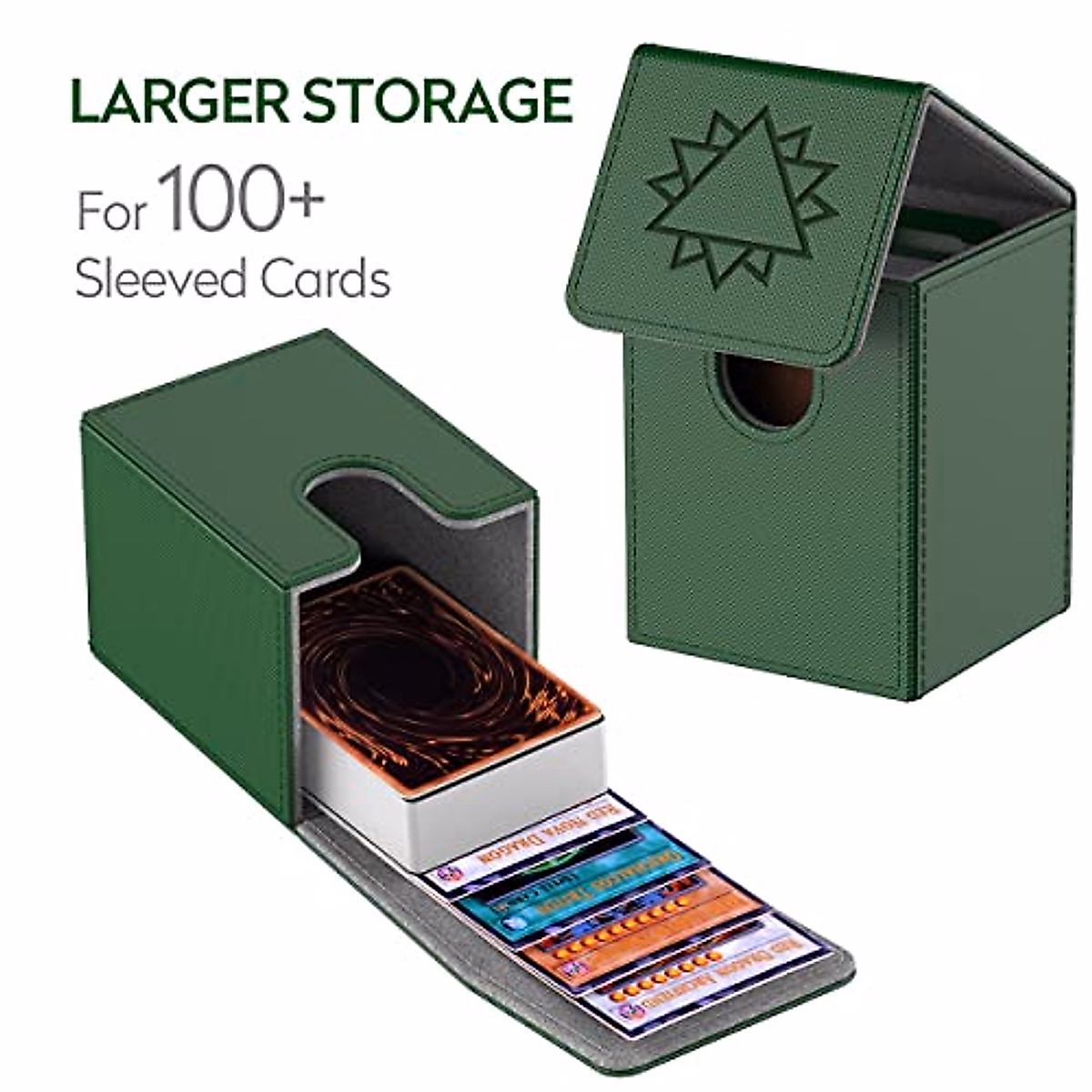Bheddi Card Deck Box compatible with YGO Cards, Card Holder Cases with 2 Dividers per Holder, Large Size Fit 110 Cards (Hexagram-Green)