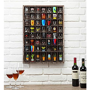 J JACKCUBE DESIGN - Rustic Wood Shot Glasses Display Case 56 Compartments Wall Mount Pint glass Shadow box Bar Cabinet Collection Freestanding - MK524A