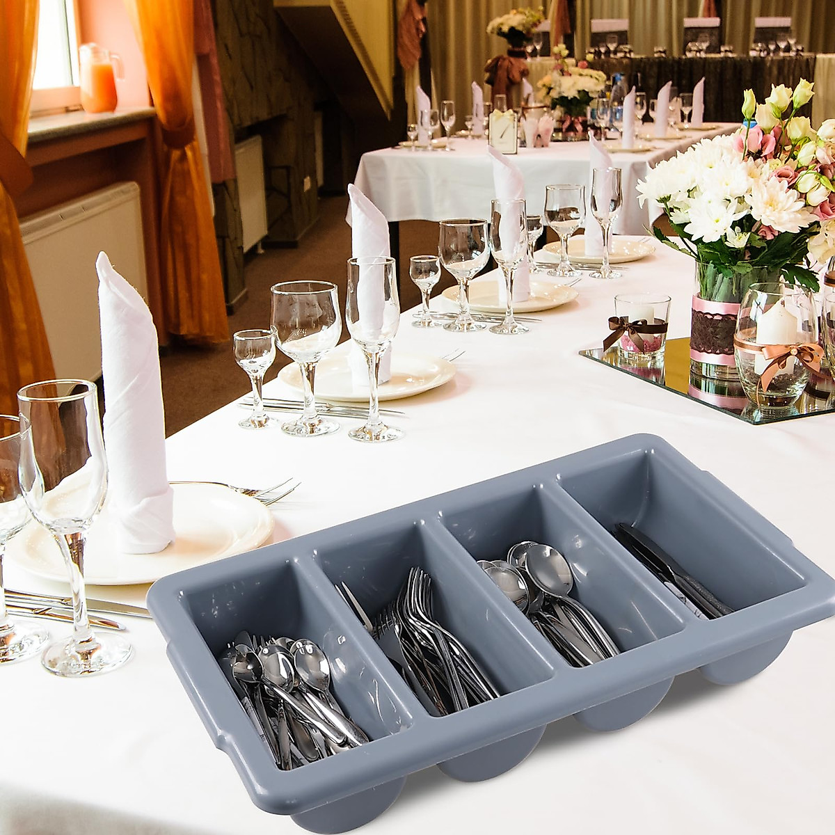 Callyne 4-Pack Plastic 4 Compartment Cutlery Bin, Flatware Storage Tray