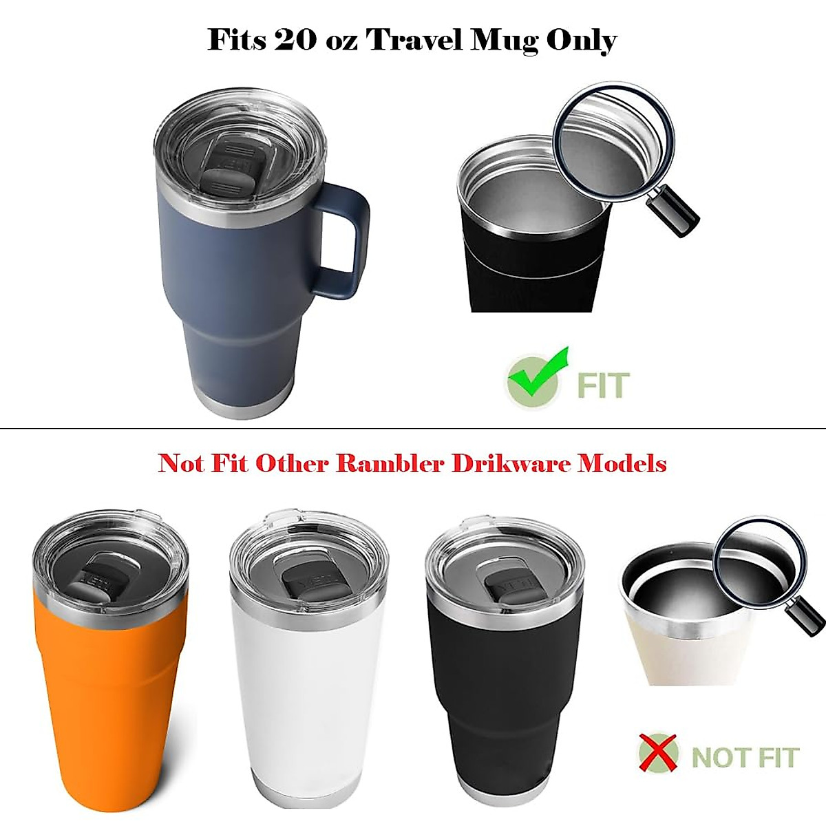 20 oz Stronghold Lid Compatible/Replacement with YETI Rambler 20 oz Travel Mug Only (Fits 20 oz Travel Mug Only)