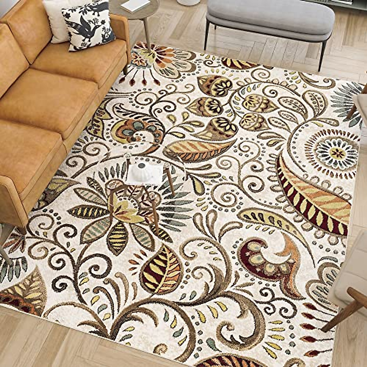 Giselle Transitional Floral Ivory Scatter Mat Rug, 2' x 3'