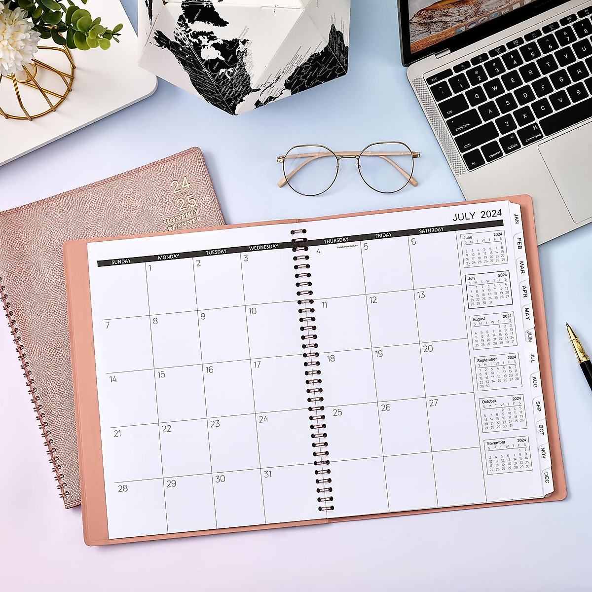 2024-2025 Monthly Planner - Monthly Calendar/Planner 2024-2025, JUL. 2024 - DEC. 2025, 9'' x 11'', 18 Monthly Planner Spiral Bound with Soft Leather Cover, 15 Note Pages, Monthly Tab, Inner Pocket