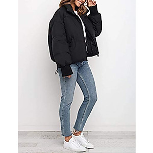 MEROKEETY Women's Winter Long Sleeve Zip Puffer Jacket Pockets Baggy Short Down Coats